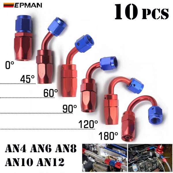 EPMAN 10PCS/LOT Universal AN4/AN6/AN8/AN10/AN12 Straight 0°/45°/60°/90°/120°/180° Degree Oil ...